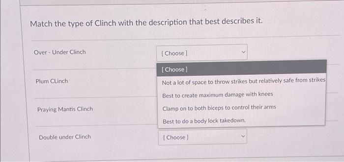 Match the type of Clinch with the description that | Chegg.com