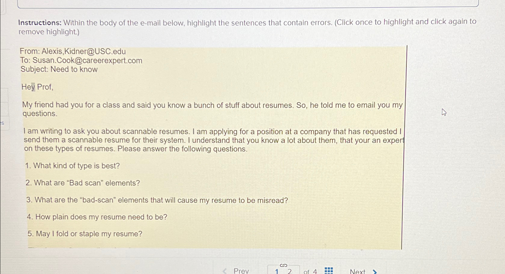 Solved Instructions: Within the body of the e-mail below, | Chegg.com