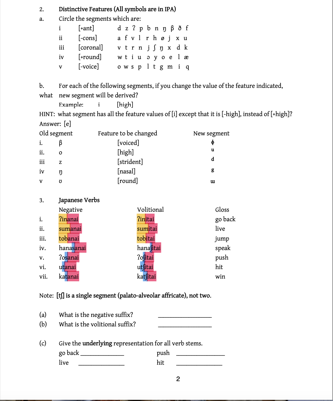Solved Distinctive Features (All symbols are in IPA)a. | Chegg.com