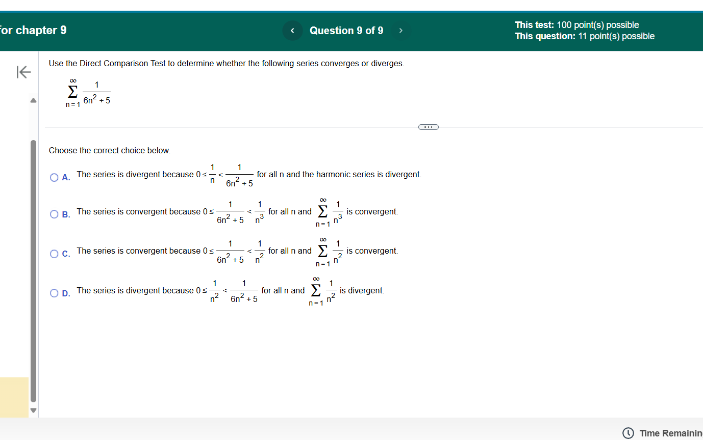 \sum_(n=1)^(\infty ) (1)/(6n^(2)+5)Choose the correct | Chegg.com