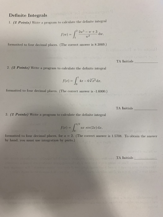 Solved Definite Integrals 1. (2 Points) Write a program to | Chegg.com