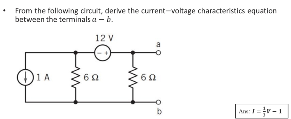 [Solved]: From the following circuit, derive the current-vol