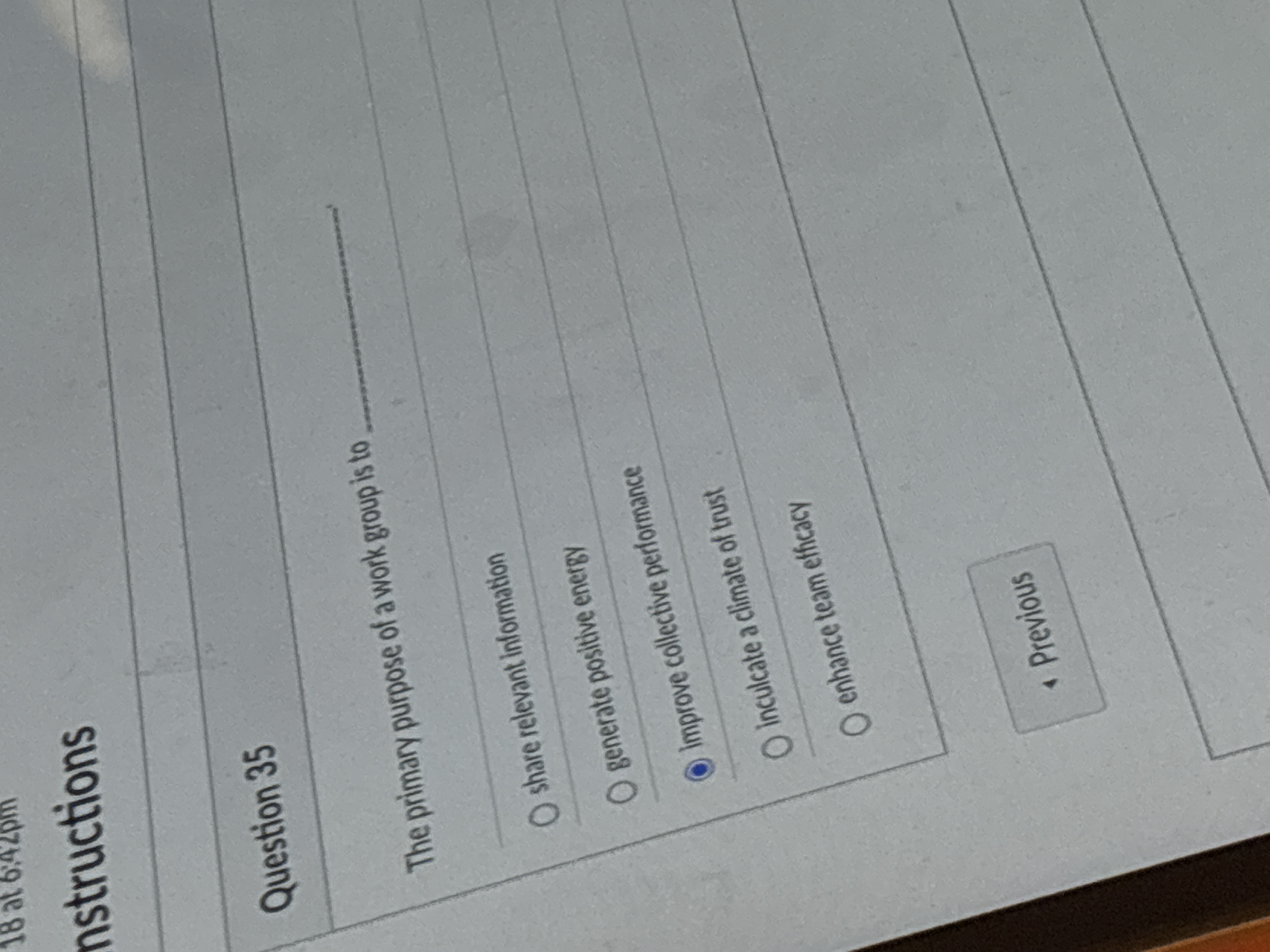 Solved Question 35The primary purpose of a work group is | Chegg.com