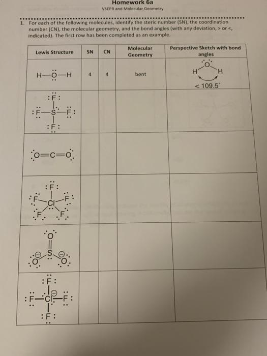 Solved Homework 6a vsePR and Molecular ceometry 1. For each | Chegg.com