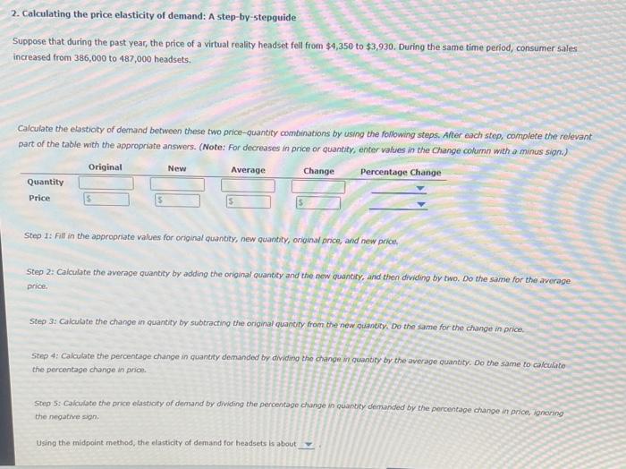 Solved 2. Calculating the price elasticity of demand: A | Chegg.com