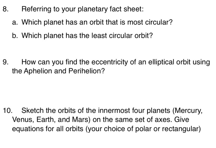 Solved 8. Referring to your planetary fact sheet: a. Which | Chegg.com