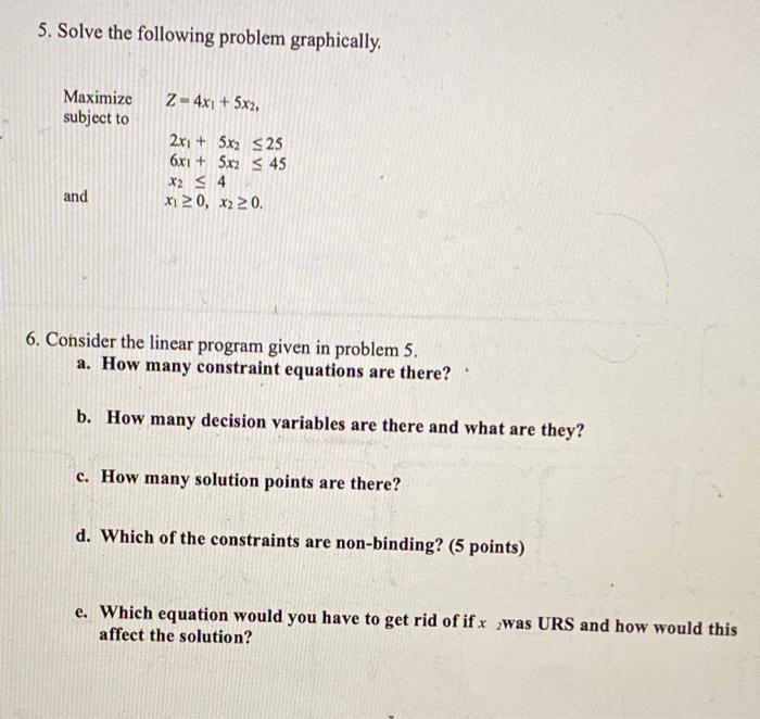 Solved 5. Solve the following problem graphically, Maximize | Chegg.com