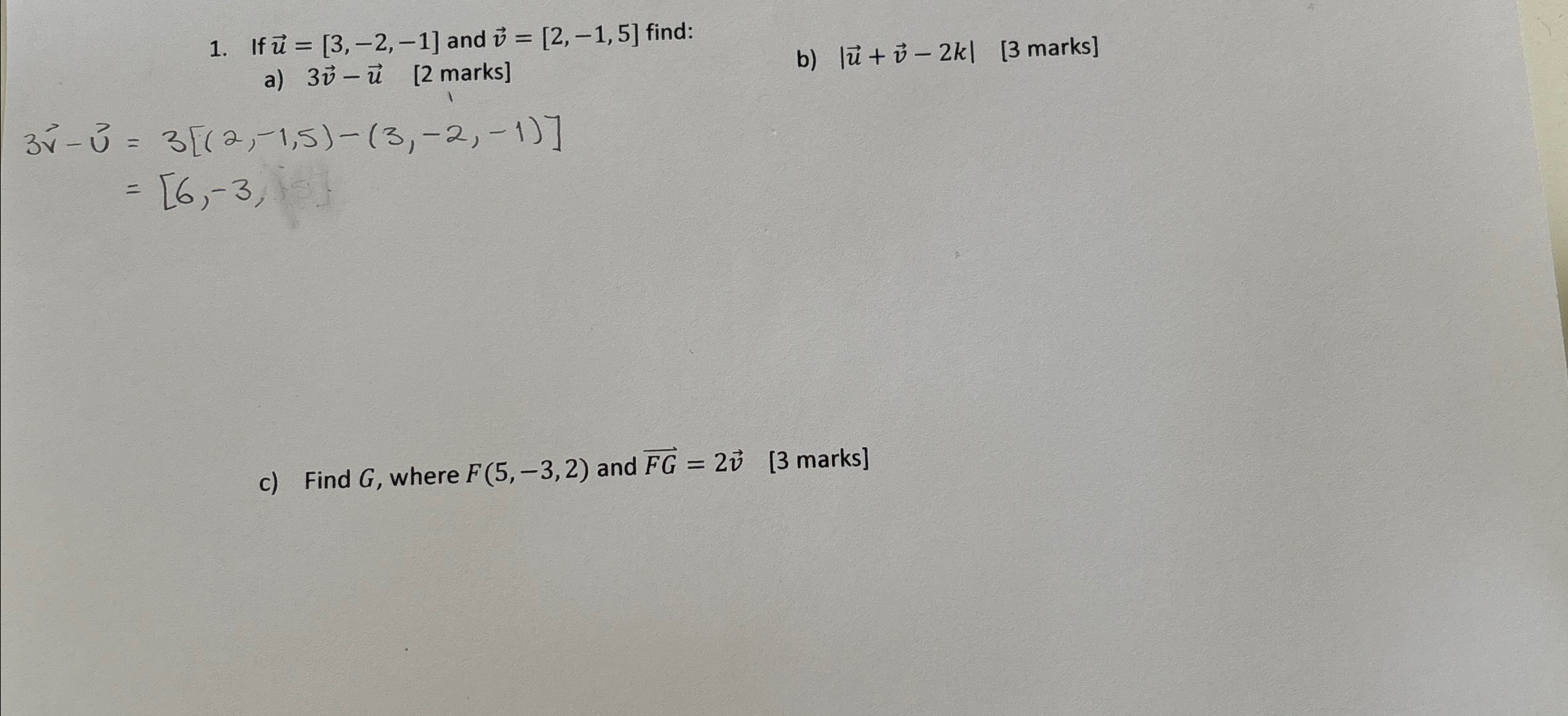 Solved If vec(u)=[3,-2,-1] ﻿and vec(v)=[2,-1,5] | Chegg.com