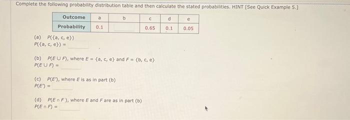 Solved Complete the following probability distribution table | Chegg.com