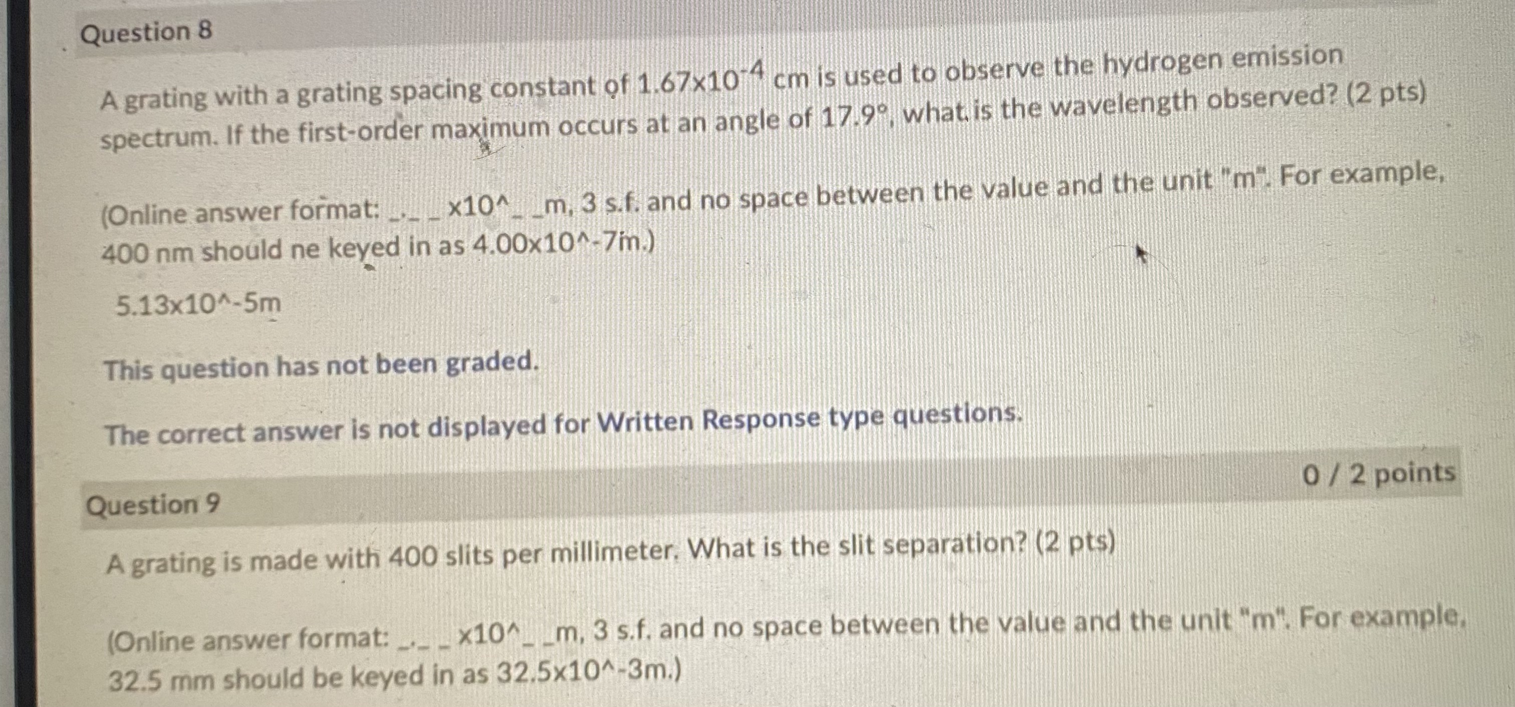 Solved Question 8A grating with a grating spacing constant | Chegg.com