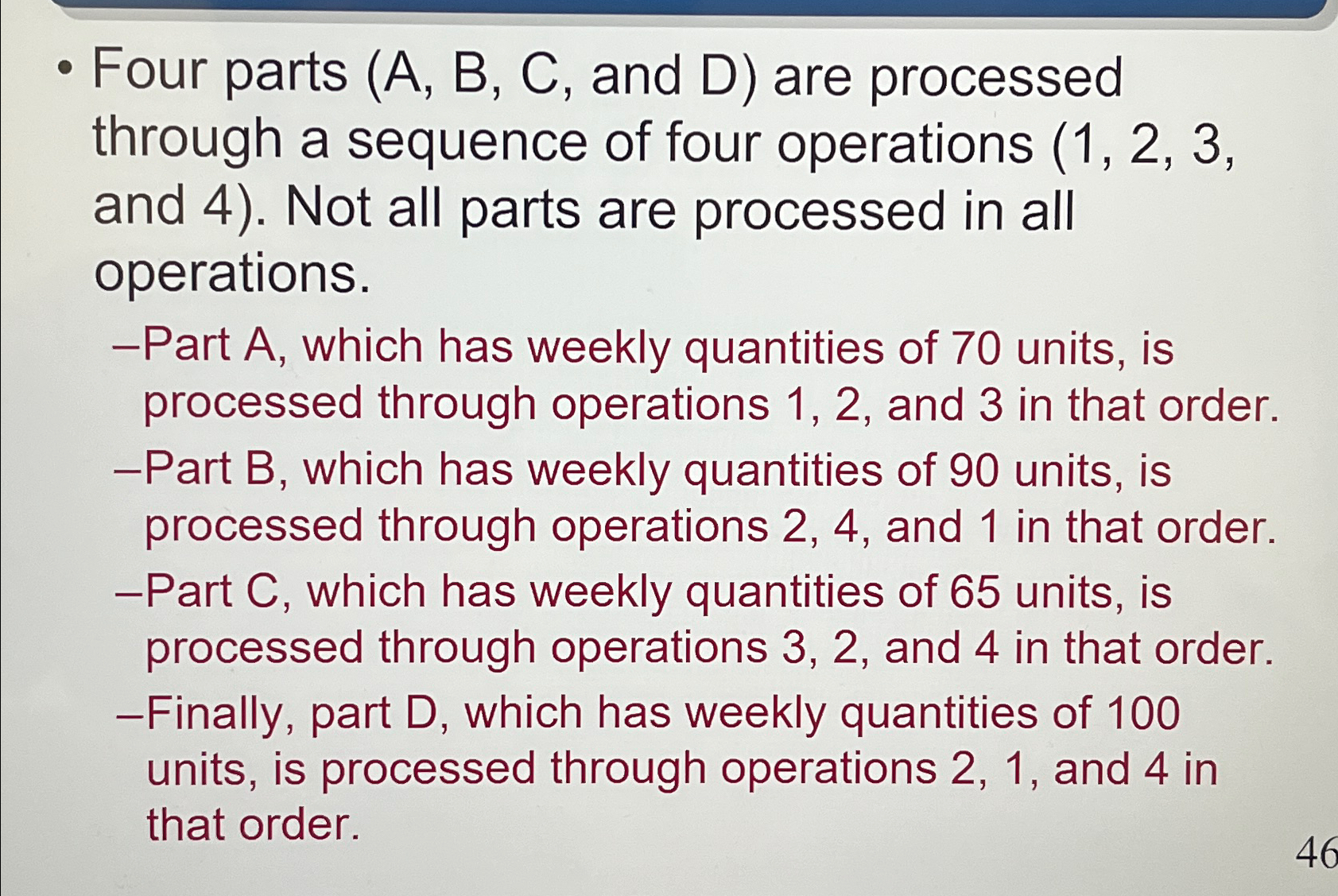 Solved Four parts (A, ﻿B, ﻿C, ﻿and D) ﻿are processed through | Chegg.com