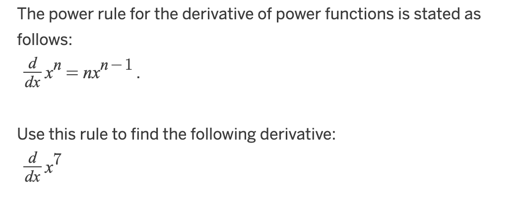 Solved The power rule for the derivative of power functions | Chegg.com