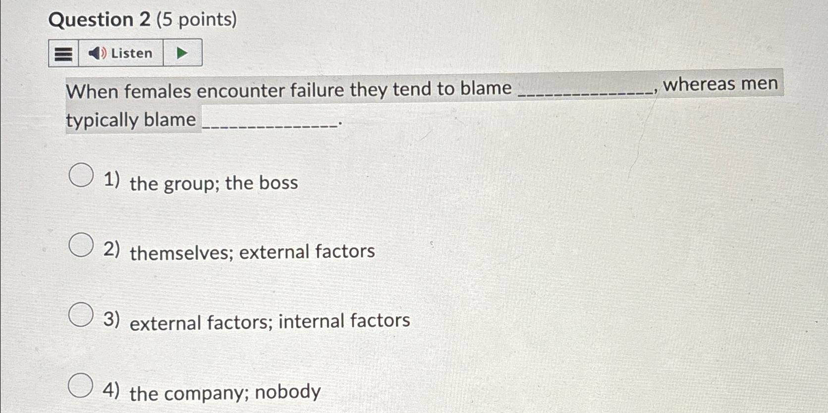 Solved Question 2 (5 ﻿points)ListenWhen females encounter | Chegg.com