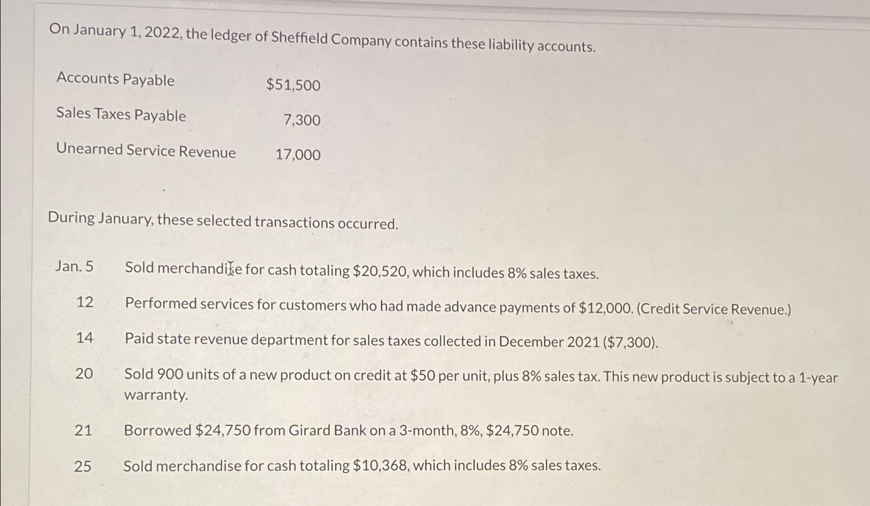 Solved On January 1, 2022, ﻿the ledger of Sheffield Company | Chegg.com