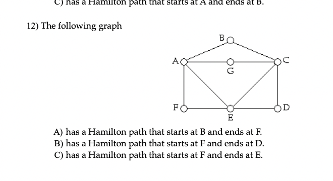 Solved The following graphA) ﻿has a Hamilton path that | Chegg.com