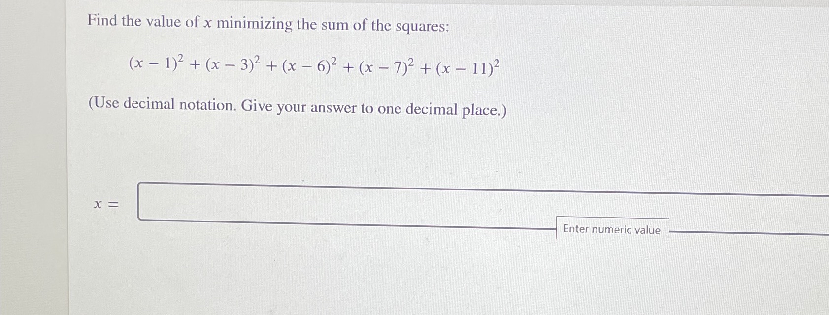 Solved Find the value of x ﻿minimizing the sum of the | Chegg.com