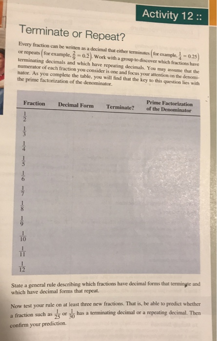 Solved Activity 12: Terminate or Repeat? Every fraction can | Chegg.com