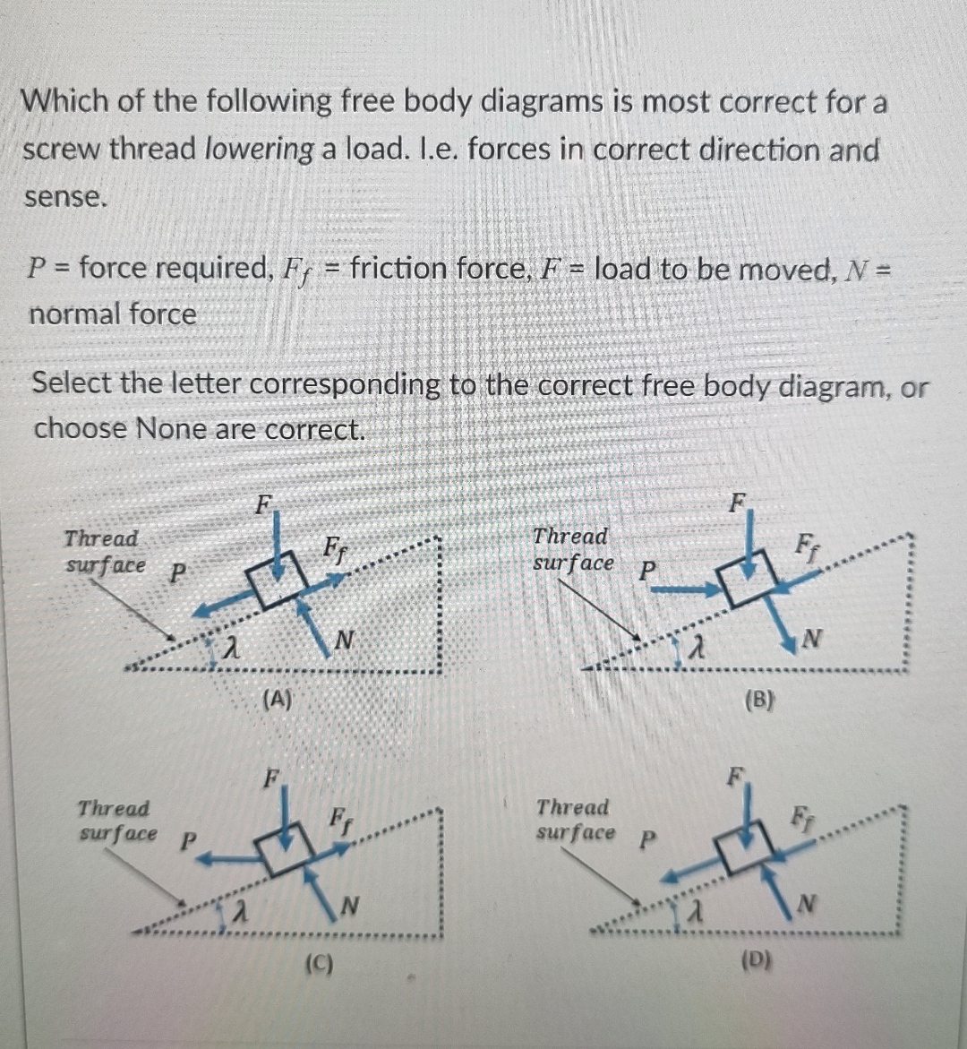 Solved Which of the following free body diagrams is most | Chegg.com