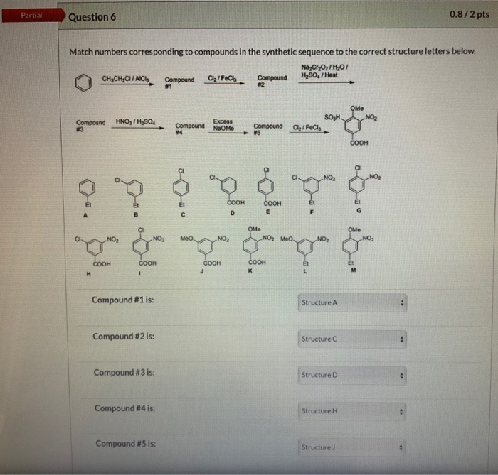 Solved Partial Question 6 0.8/2 pts Match numbers | Chegg.com