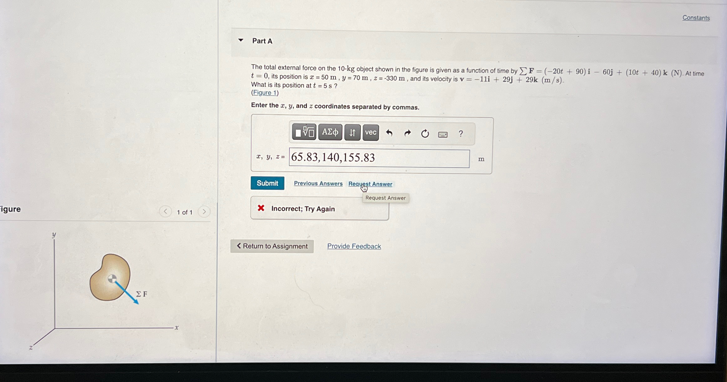 Solved ConstantsPart AThe total external force on the 10-kg | Chegg.com