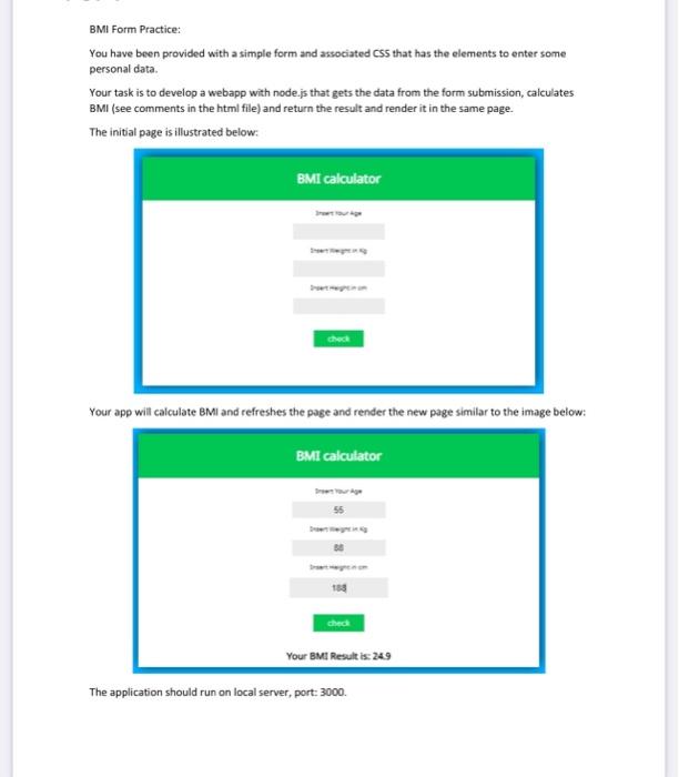 Solved BMI Form Practice: You have been provided with a | Chegg.com