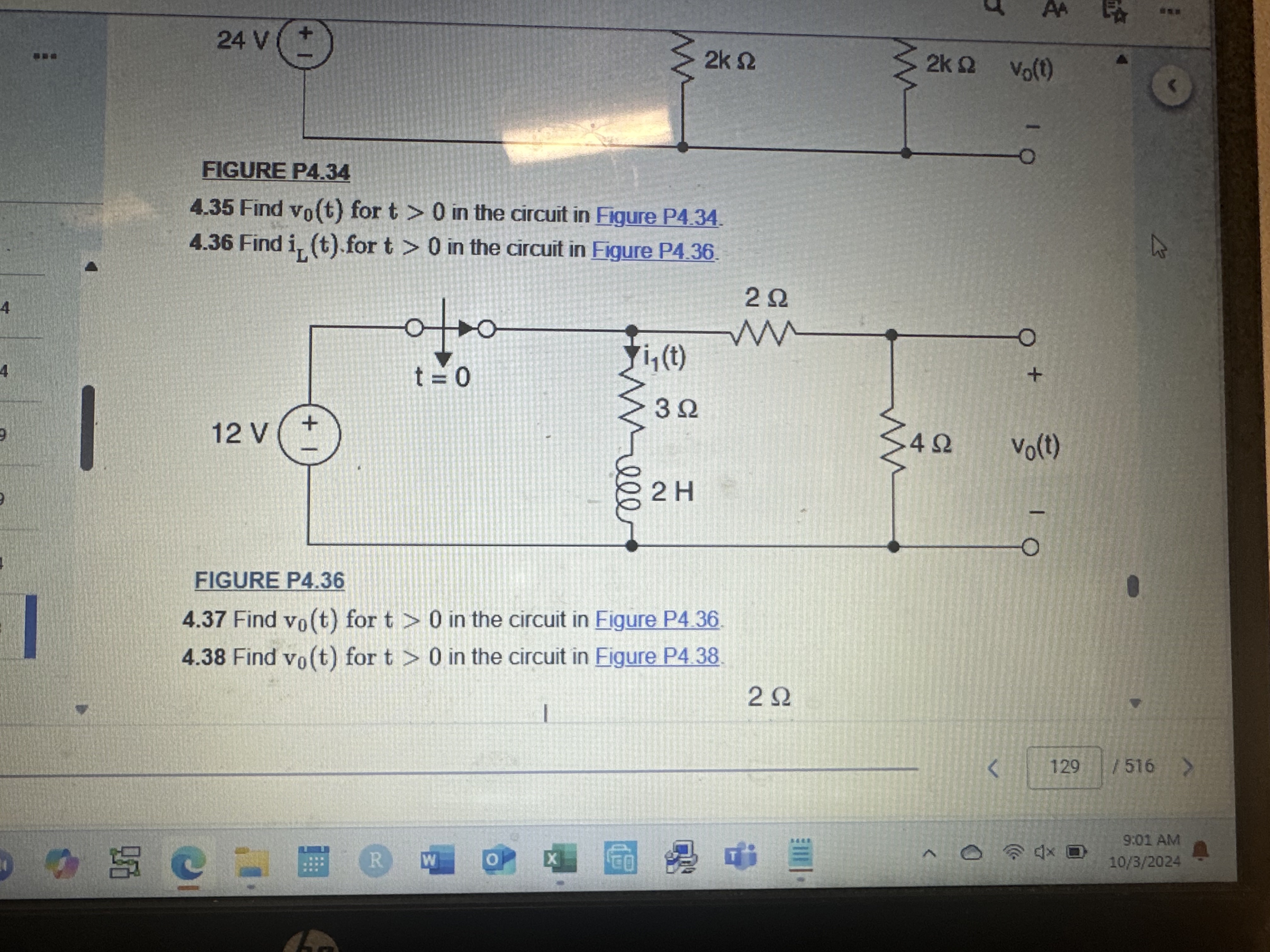 Solved FGURE P4. 344.35 ﻿Find v0(t) ﻿for t>0 ﻿in the circuit | Chegg.com