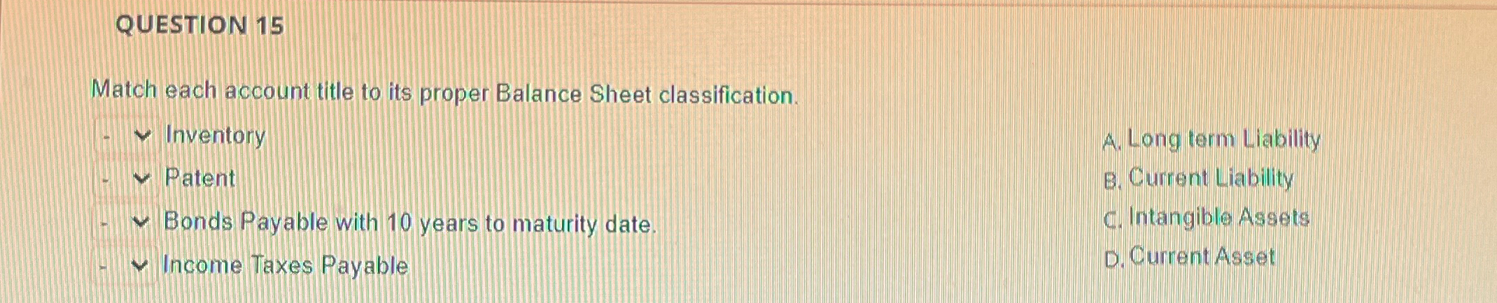 Solved QUESTION 15Match each account title to its proper | Chegg.com