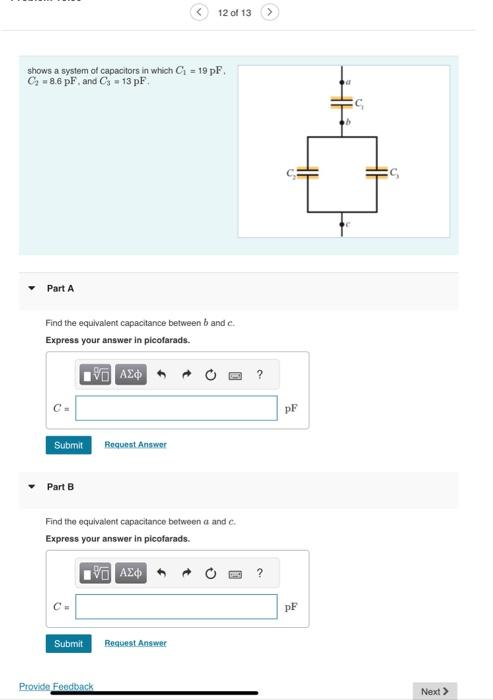 Solved shows a system of capacitors in which C1=19pF, | Chegg.com