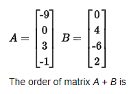 Solved A=[-903-1] B=[04-62]The order of matrix A+B ﻿is | Chegg.com