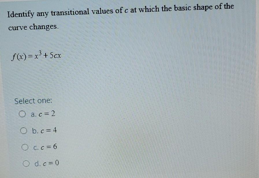 Solved Identify any transitional values of c at which the | Chegg.com