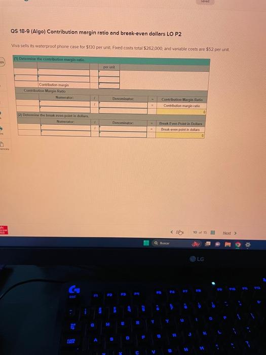 Solved QS 18.9 (Algo) Contribution margin ratio and | Chegg.com