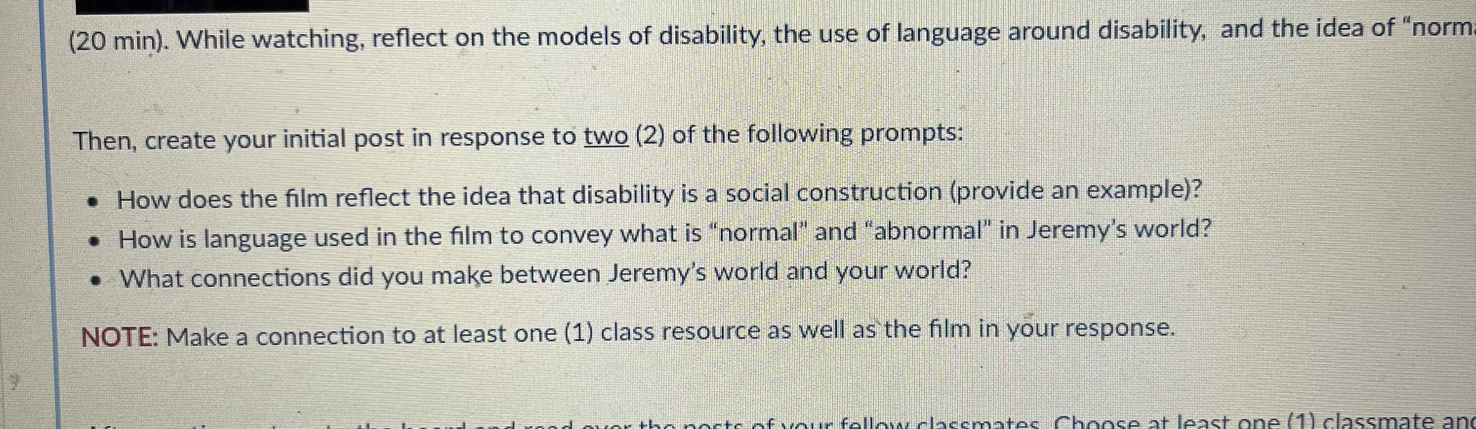 Solved (20 ﻿min). ﻿While watching, reflect on the models of | Chegg.com