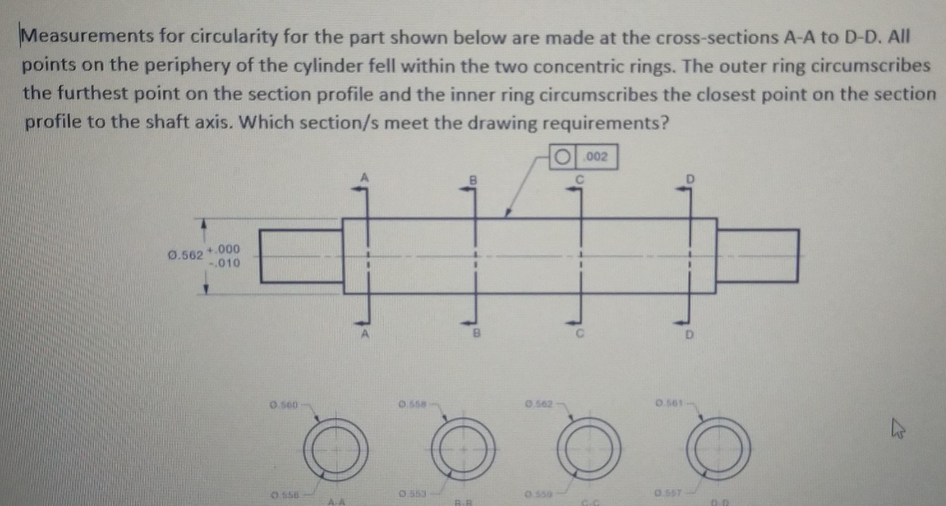 Solved Measurements for circularity for the part shown below | Chegg.com