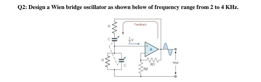 Solved Q2: Design a Wien bridge oscillator as shown below of | Chegg.com
