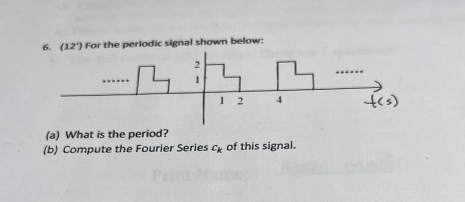 Solved 6. (12') For the periodic signal shown below: (a) | Chegg.com