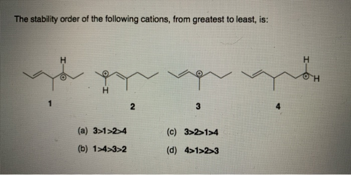 Solved The stability order of the following cations, from | Chegg.com