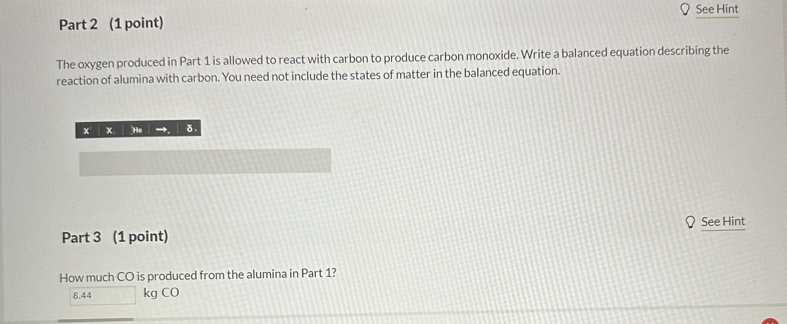 Part 2 (1 ﻿point)See HintThe oxygen produced in Part | Chegg.com