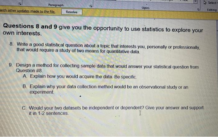 Solved Questions 8 and 9 give you the opportunity to use | Chegg.com