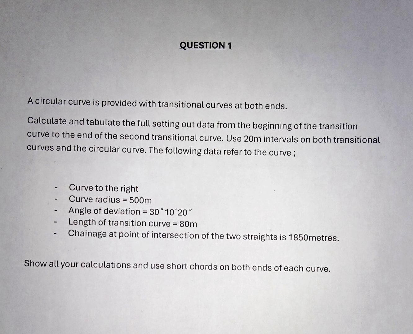 Solved QUESTION 1A circular curve is provided with | Chegg.com