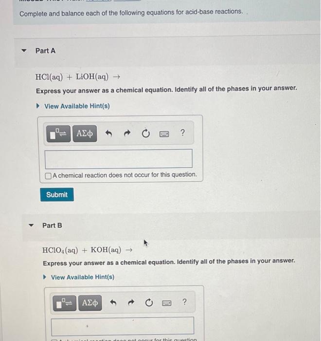 Solved Complete and balance each of the following equations | Chegg.com