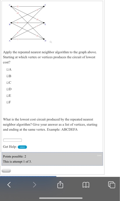 Solved Apply the repeated nearest neighbor algorithm to the | Chegg.com