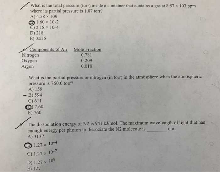 Solved 7 What is the total pressure (torr) inside a | Chegg.com
