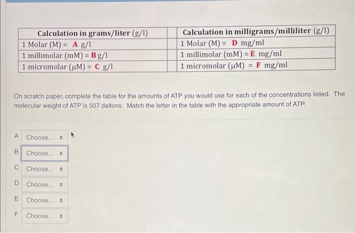 Calculation in grams/liter (g/l) 1 Molar (M) A g/1 1 | Chegg.com