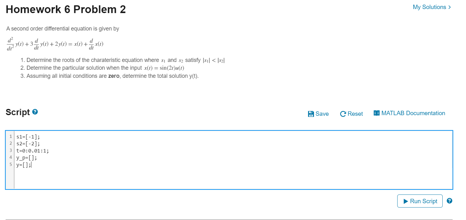 Solved Homework 6 ﻿Problem 2A second order differential | Chegg.com