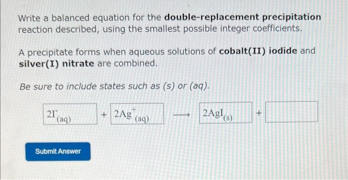 Solved Write a balanced equation for the double-replacement | Chegg.com