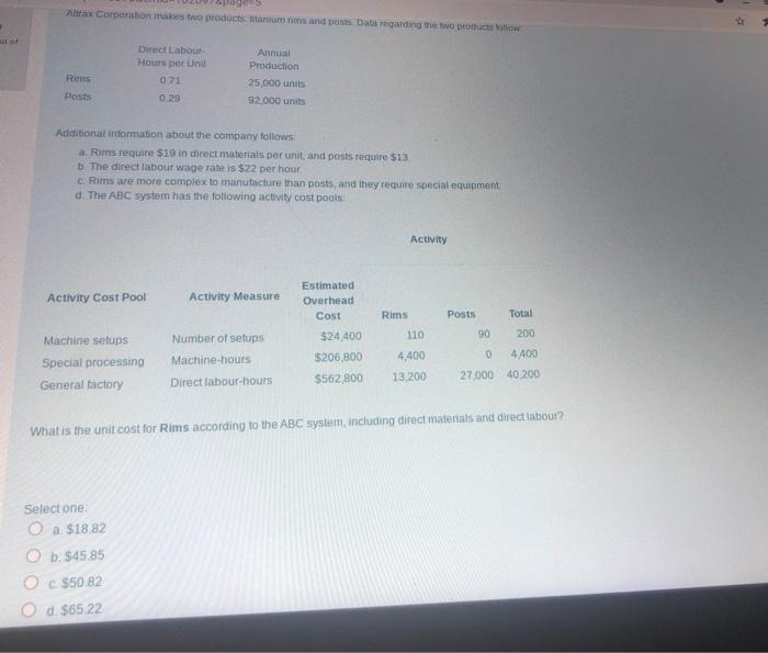 Solved Altrox Corporabon makes to products stanum rims and | Chegg.com