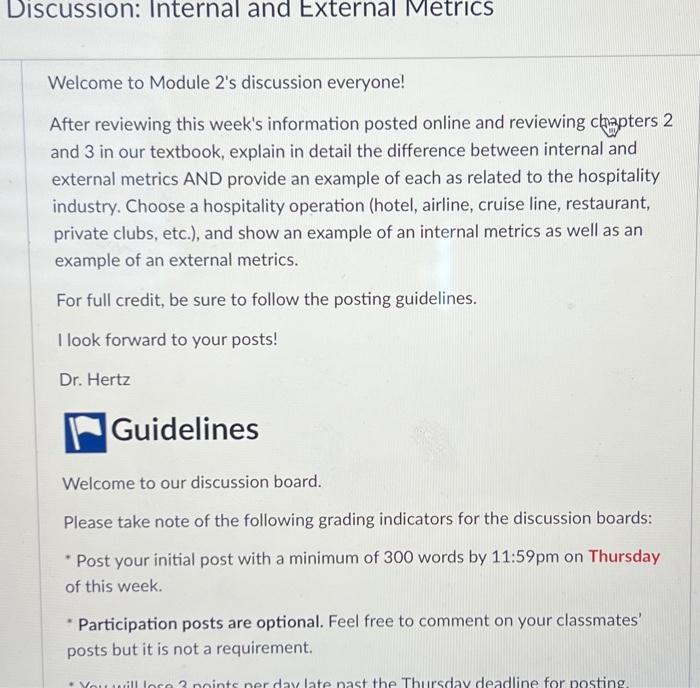 Solved Discussion: Internal and External Metrics Welcome to | Chegg.com