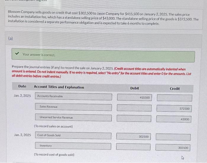 Solved Blossom Company sells goods on credit that cost | Chegg.com