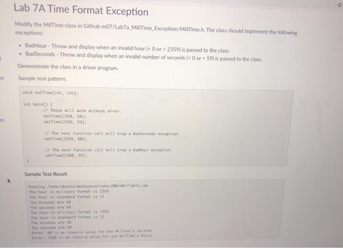 Solved 4 Lab 7A Time Format Exception Modify the MilTime | Chegg.com