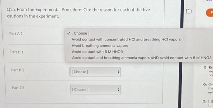 Solved Q2a. From the Experimental Procedure: Cite the reason | Chegg.com